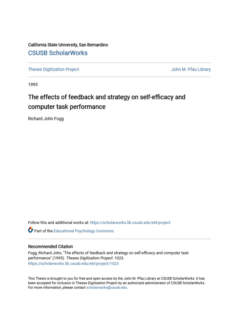 The Effects of Feedback and Strategy On Selfefficacy and Computer Task Performance Computer Task ...