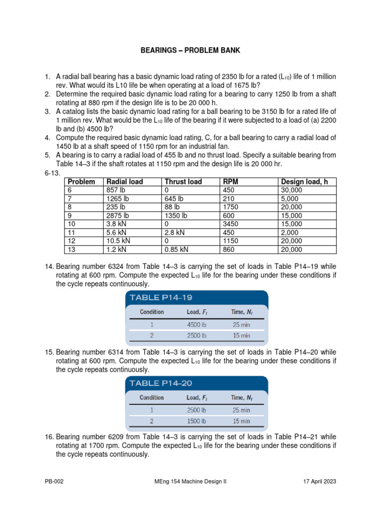 Bearings - Problem Bank | PDF | Physical Sciences | Manufactured Goods