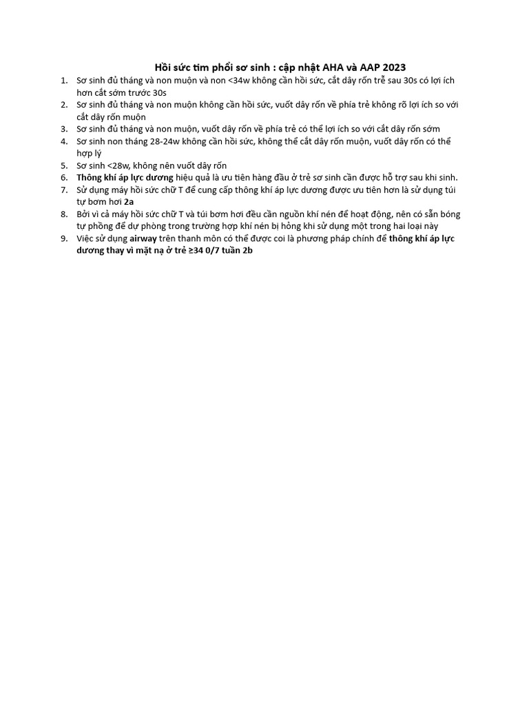 Hồi sức tim phổi sơ sinh: cập nhật AHA và AAP 2023: dương thay vì mặt nạ ở trẻ ≥34 0/7 tuần 2b | PDF