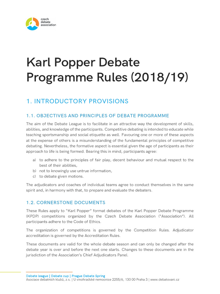 Karl Popper Debate Programme Rules | PDF | Argumentation Theory | Evidence