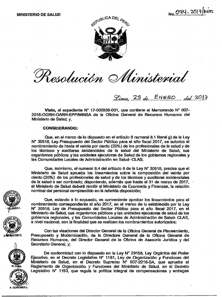 RM #044-2017-Minsa - Lineamientos | PDF