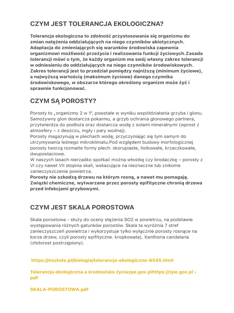Czym Jest Tolerancja Ekologiczna? | PDF