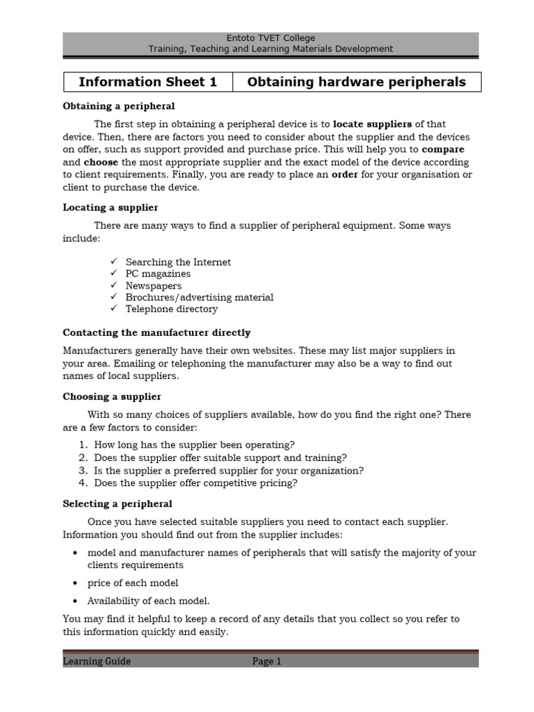 Conecting Hardware Peripherals LO 2 1 | PDF | Computer Hardware ...