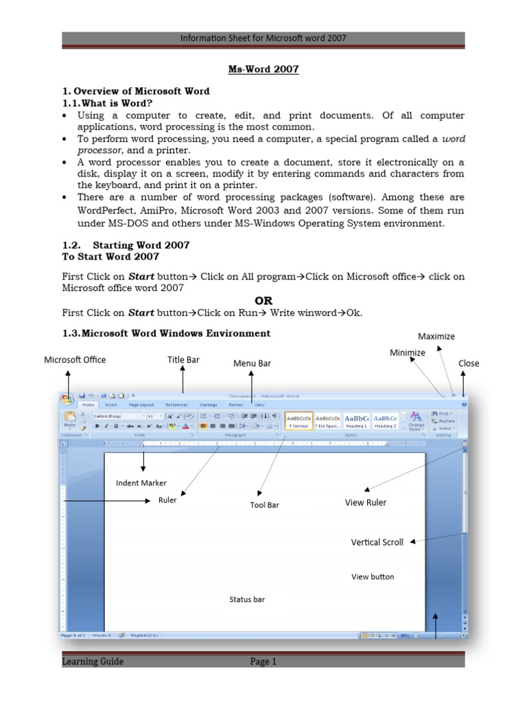 MS-word-2007-LO-7-22-Nov-2011 | PDF | Microsoft Word | Window (Computing)