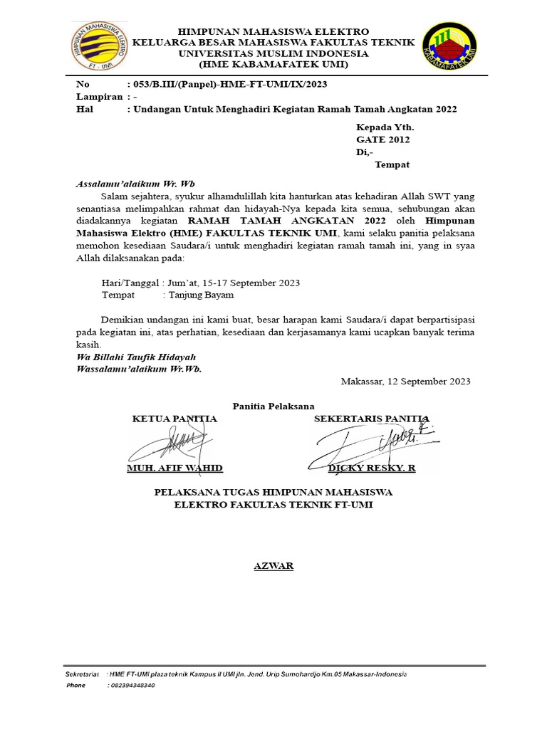 Surat Undangan Menghadiri Ramah Tamah 2022 | PDF