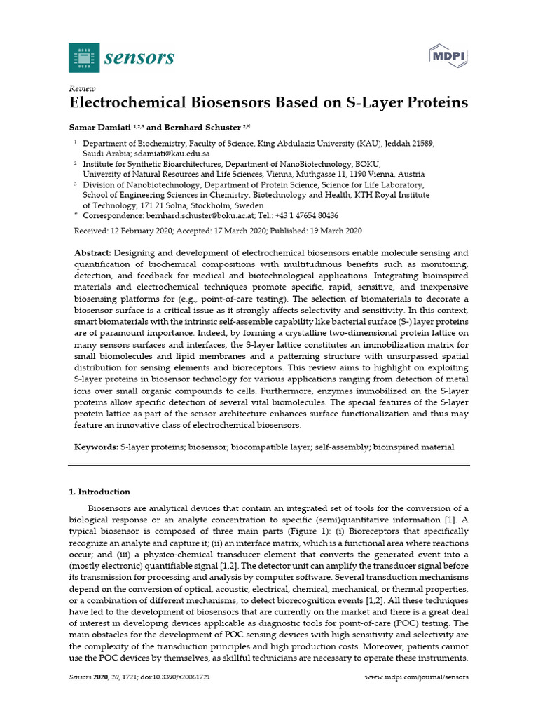 Electrochemical_Biosensors_Based_on_S-Layer_Protei | PDF | Biosensor | Field Effect Transistor