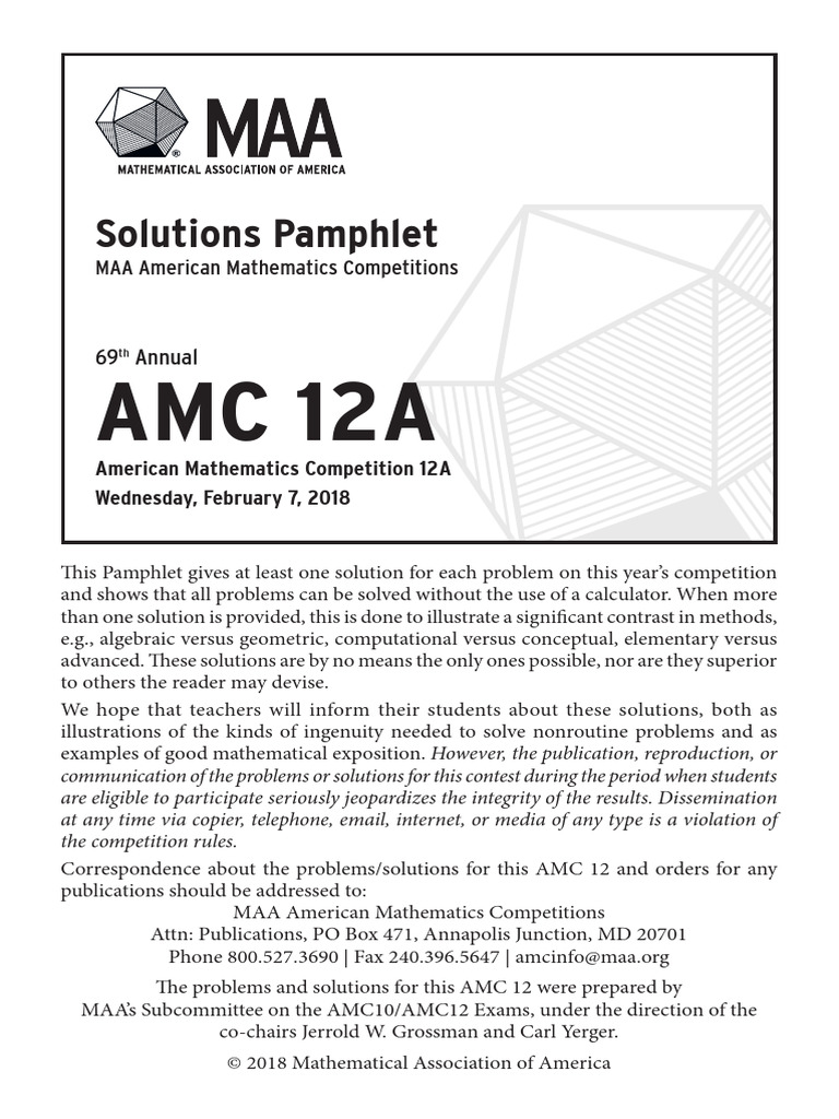2018 AMC 12A Solutions Overview | PDF