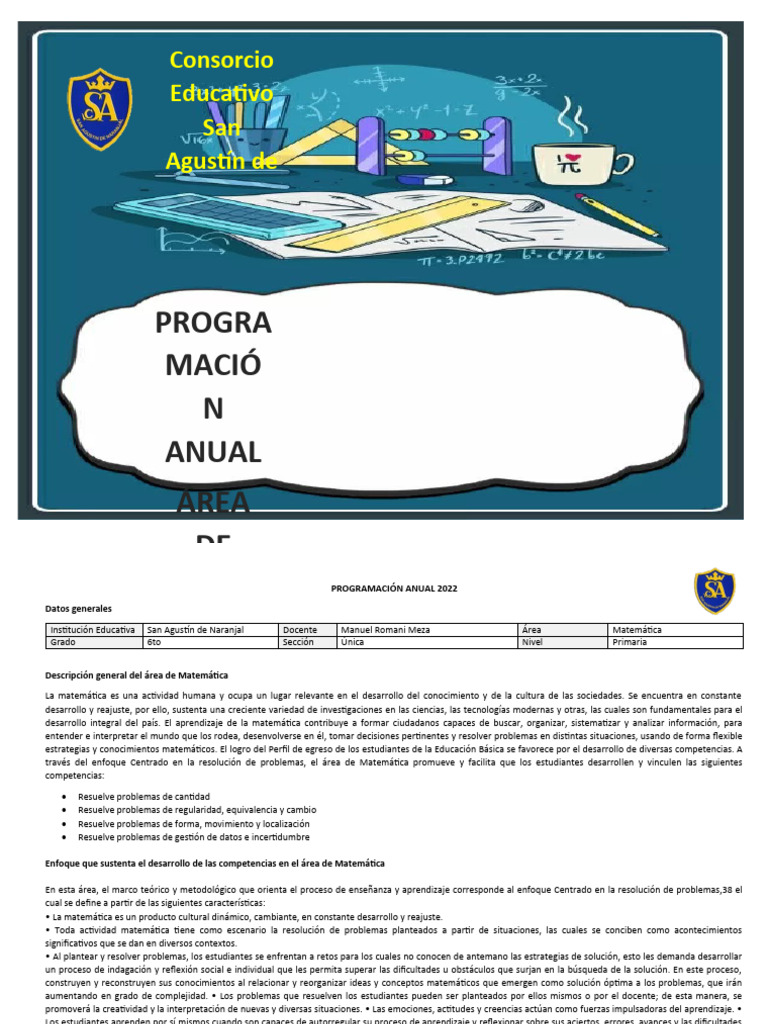 PROGRAMACIÓN ANUAL 2022 6to | PDF | Números | Matemáticas