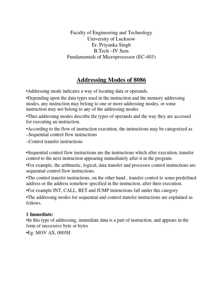 202004101310174191kalpana Singh Engg Microprocessor Addressing Modes | PDF | Computer Hardware ...