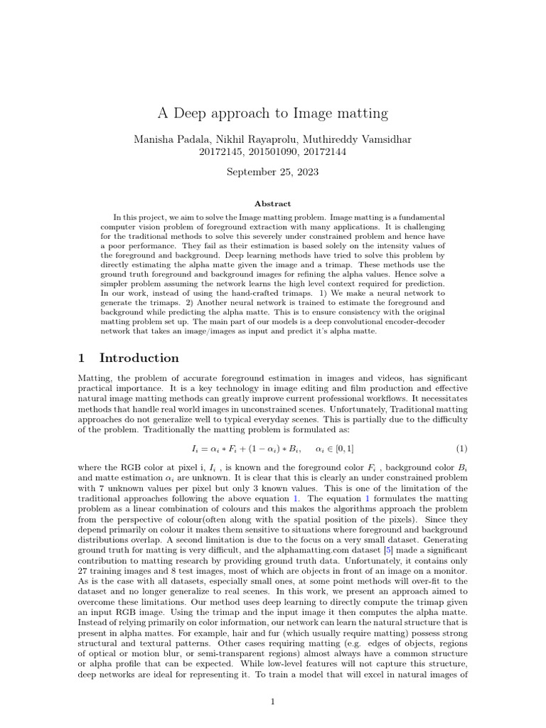A Deep Approach To Image Matting Report | PDF | Applied Mathematics | Imaging