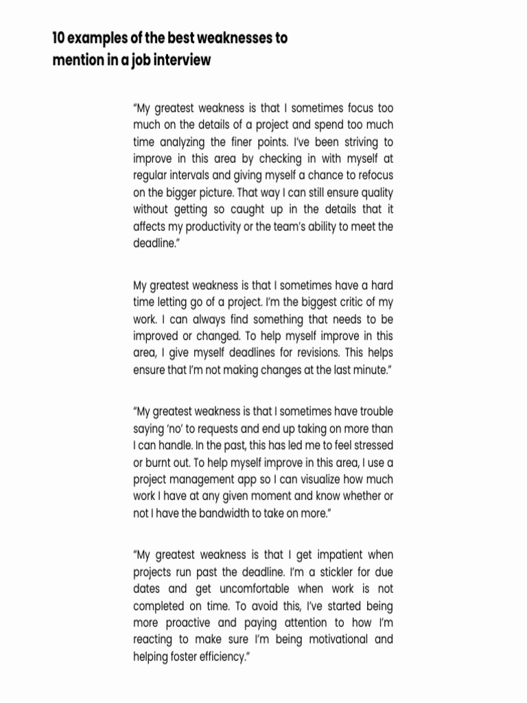 Contoh Jawapan Untuk Soalan Interview - Weaknesses | PDF | Job Interview | Psychology