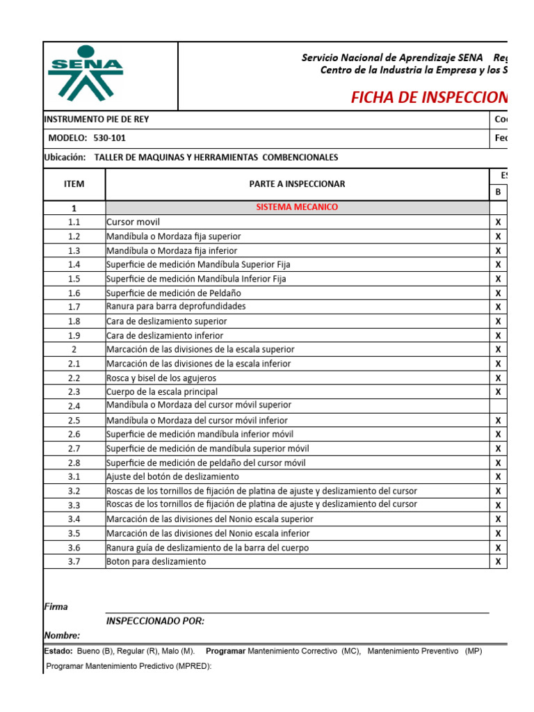 Ficha de Inspeccion | PDF | Equipo | Ingeniería mecánica