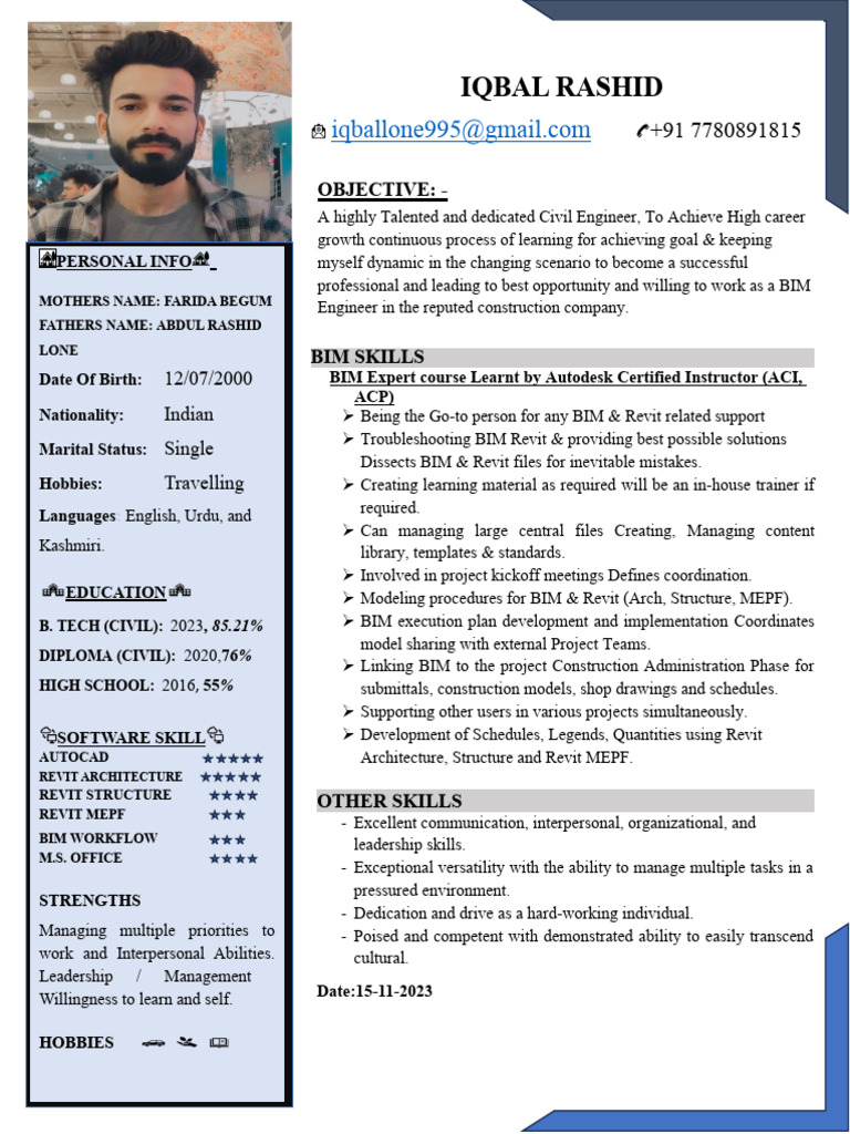 Iqbal Rashid Resume | PDF | Autodesk Revit | Building Information Modeling