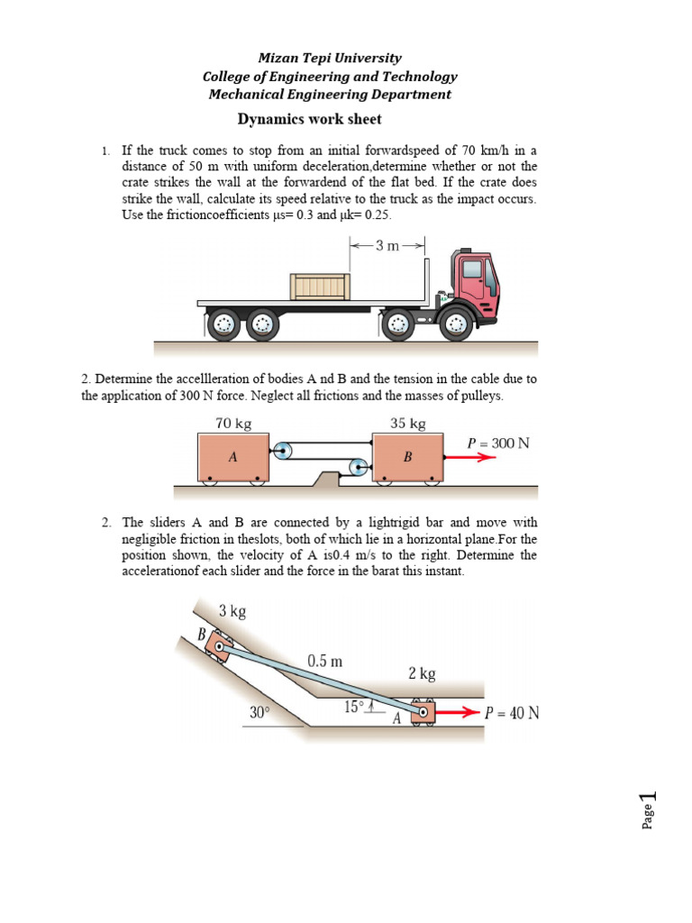 Dynamics Worksheet | PDF | Friction | Force