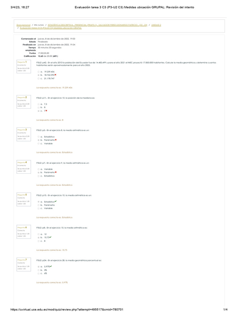 Evaluación Tarea 3 C3 (P3-U2 C3) Medidas Ubicación GRUPAL - Revisión ...