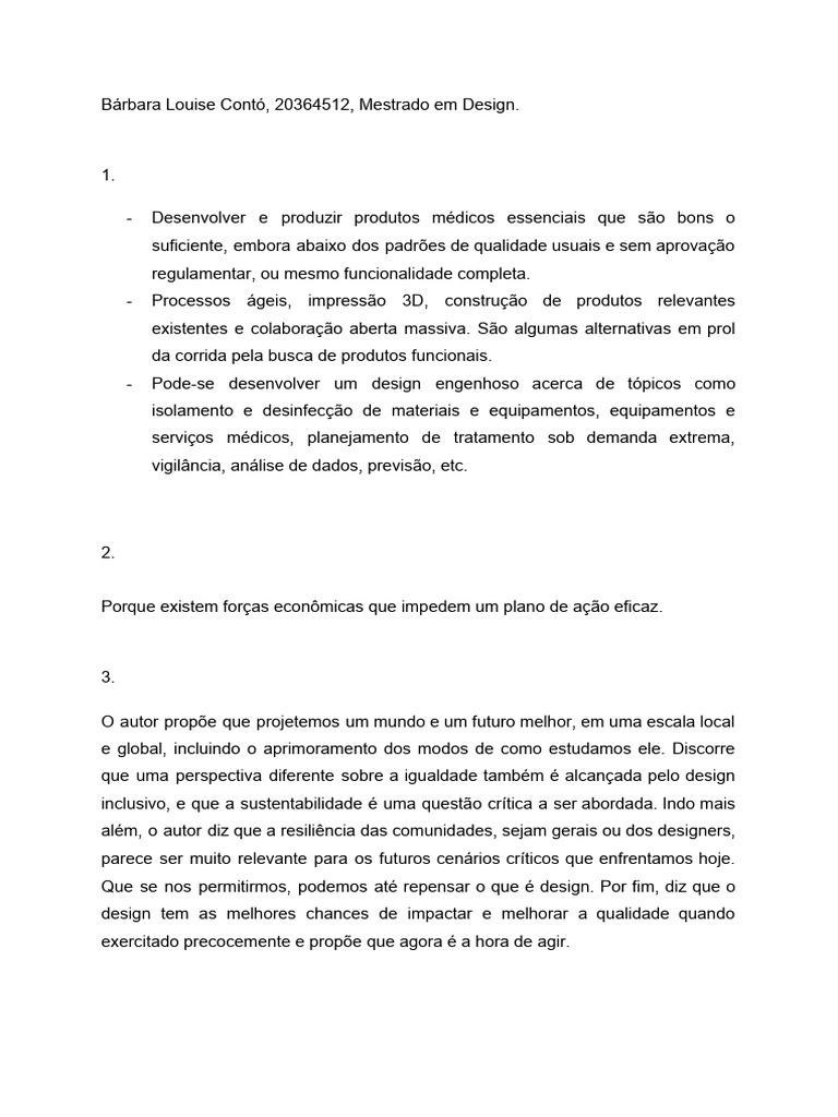 Design Médico e Sustentabilidade Pós-COVID | PDF | Esboço ...