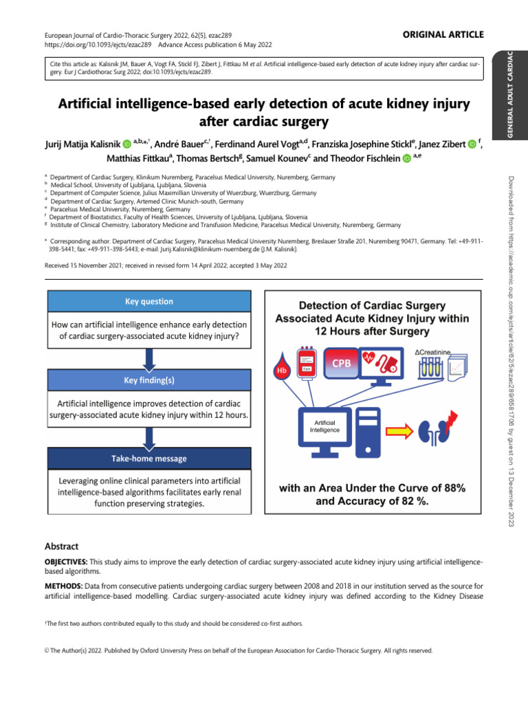 Artificial Intelligence-Based Early Detection of Acute Kidney Injury | PDF | Kidney | Medicine