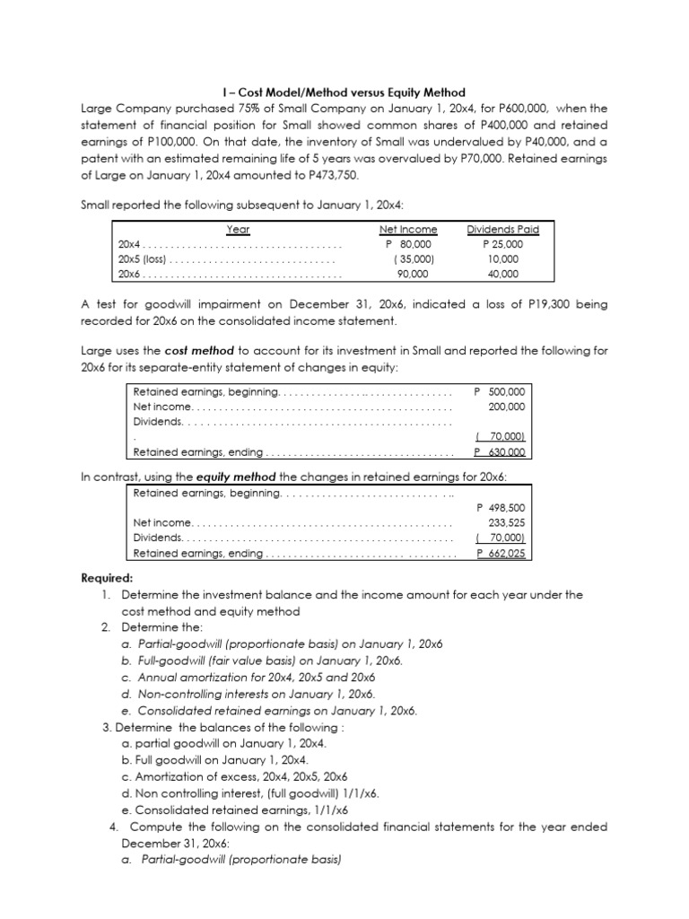 Cost and Equity Method | PDF | Goodwill (Accounting) | Retained Earnings