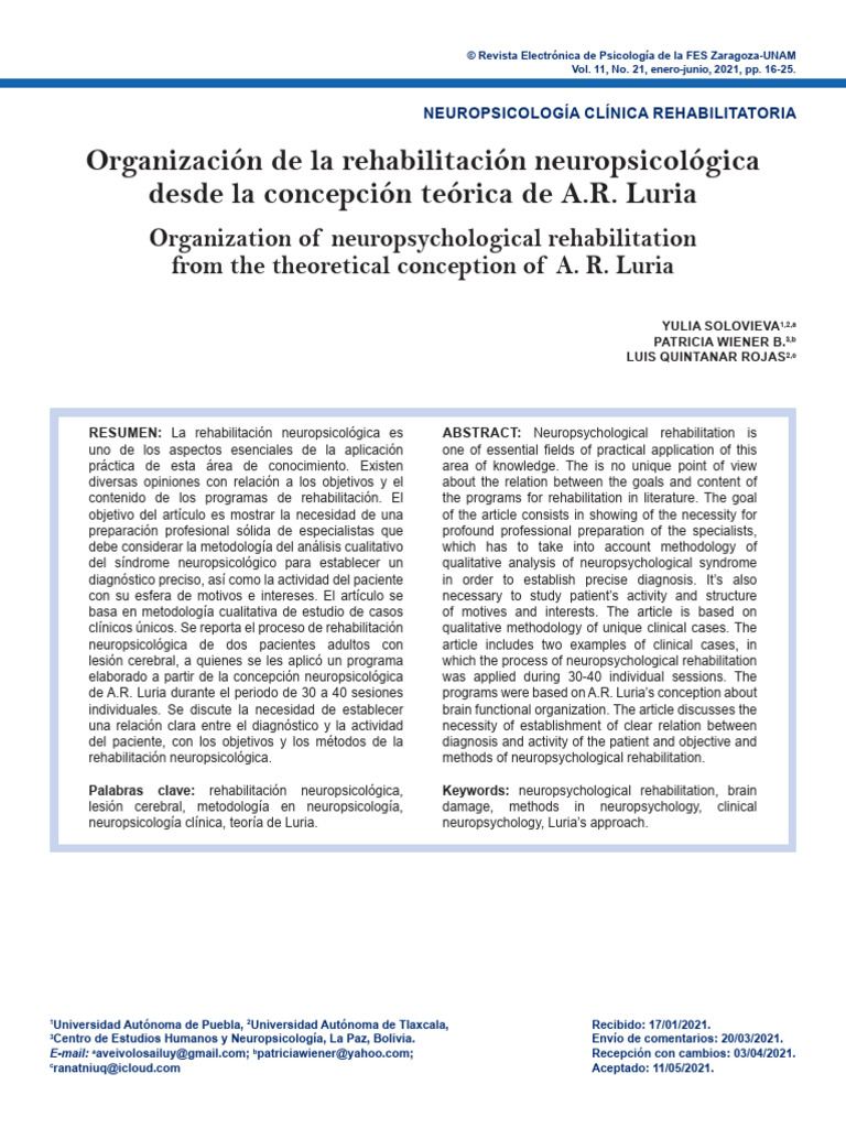 Solovieva, Wiener y Quintanar, (2021) - Organización de La ...