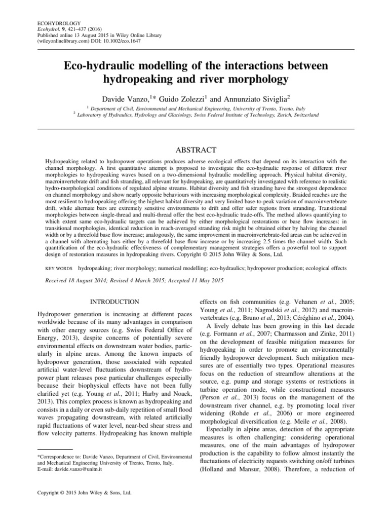 Eco-Hydraulic Modelling of The Interactions Between Hydropeaking and River Morphology | PDF ...