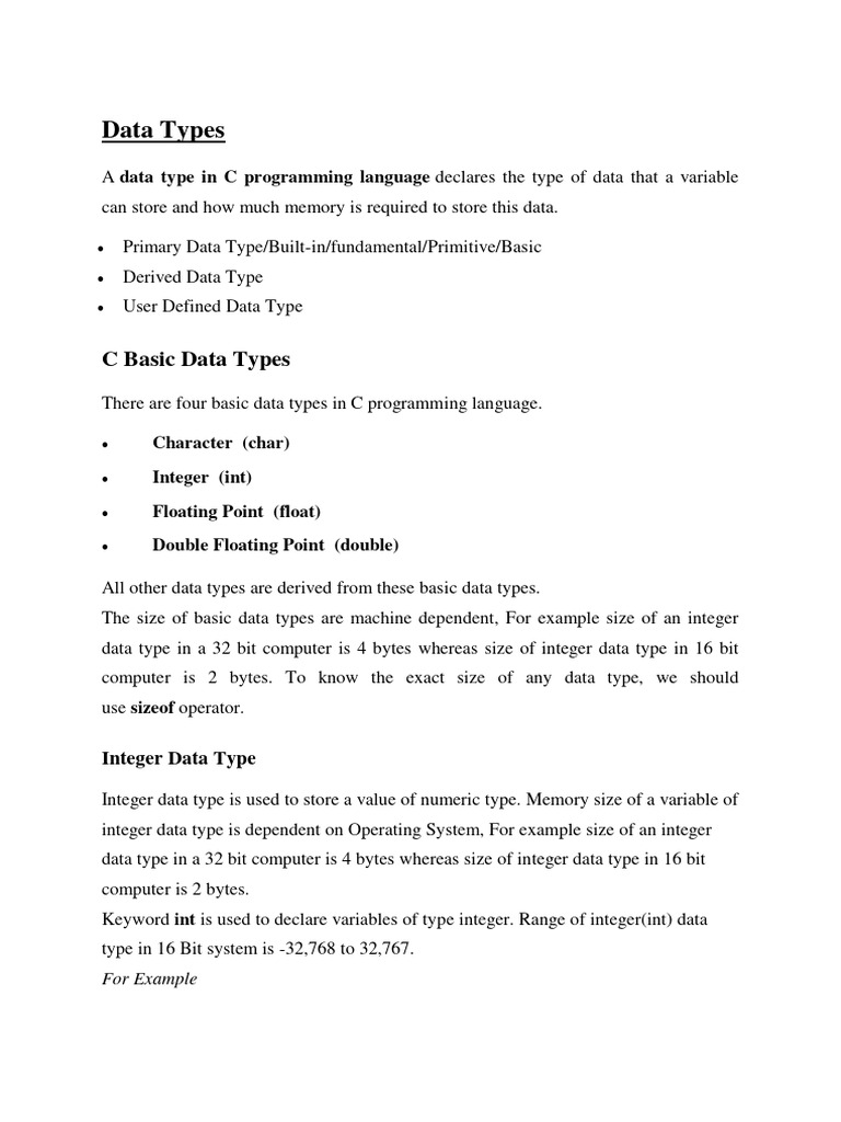 Data Type | Download Free PDF | Integer (Computer Science) | Data Type