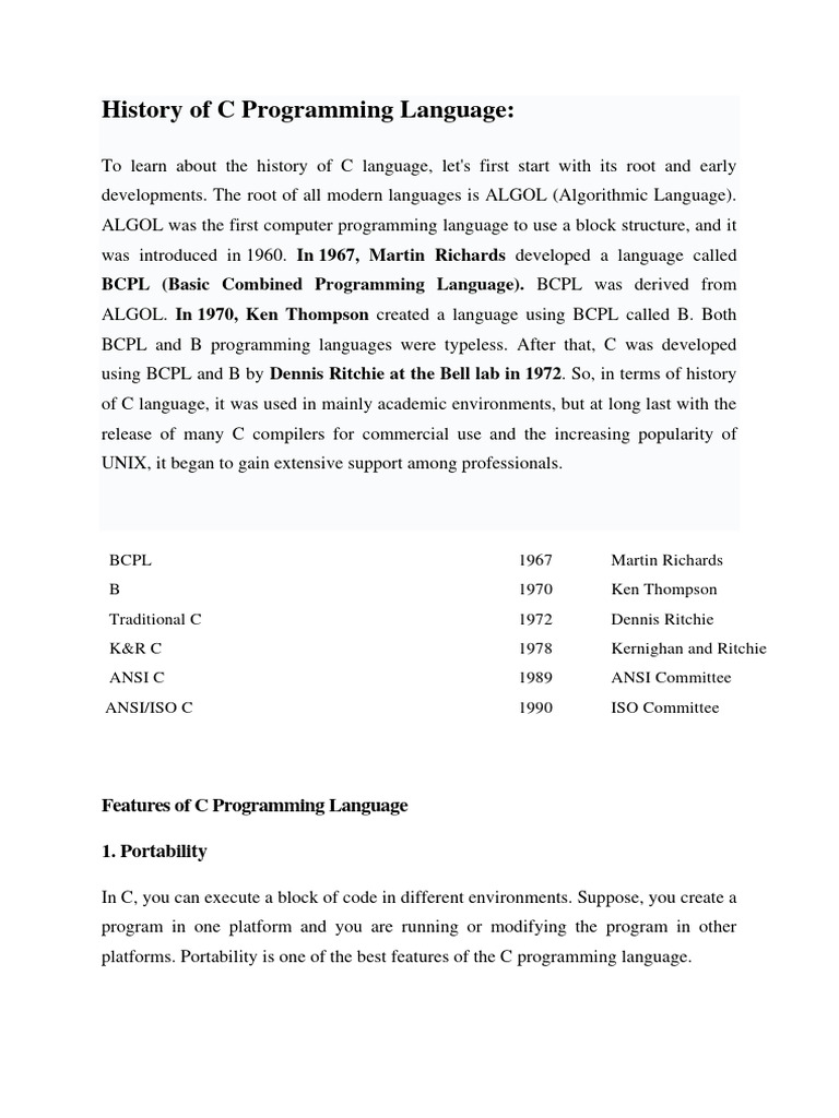 Hitory & Structure of C | PDF | C (Programming Language) | Programming Language