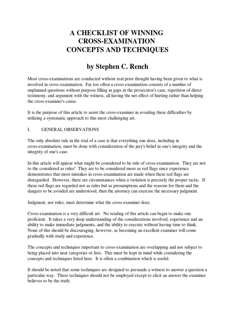 A Checklist of Winning Cross-Examination Concepts and Techniques ...