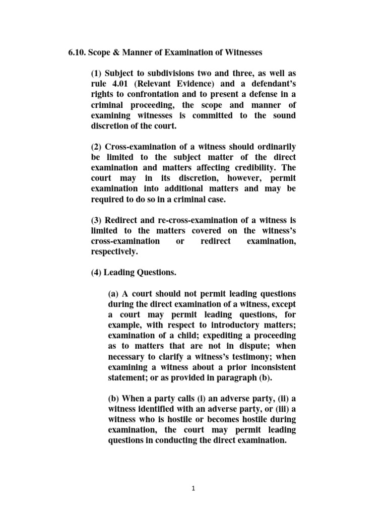6.10. Scope - & - Manner - of - Examination - of - Witnesses | PDF | Witness | Evidence (Law)