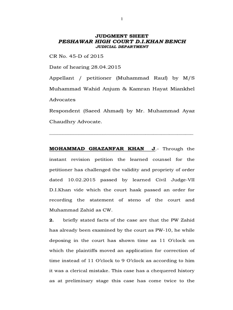 CR 45 D With CM. Muhammad Rauf vs. Saeed Ahmad | PDF | Witness | Cross ...