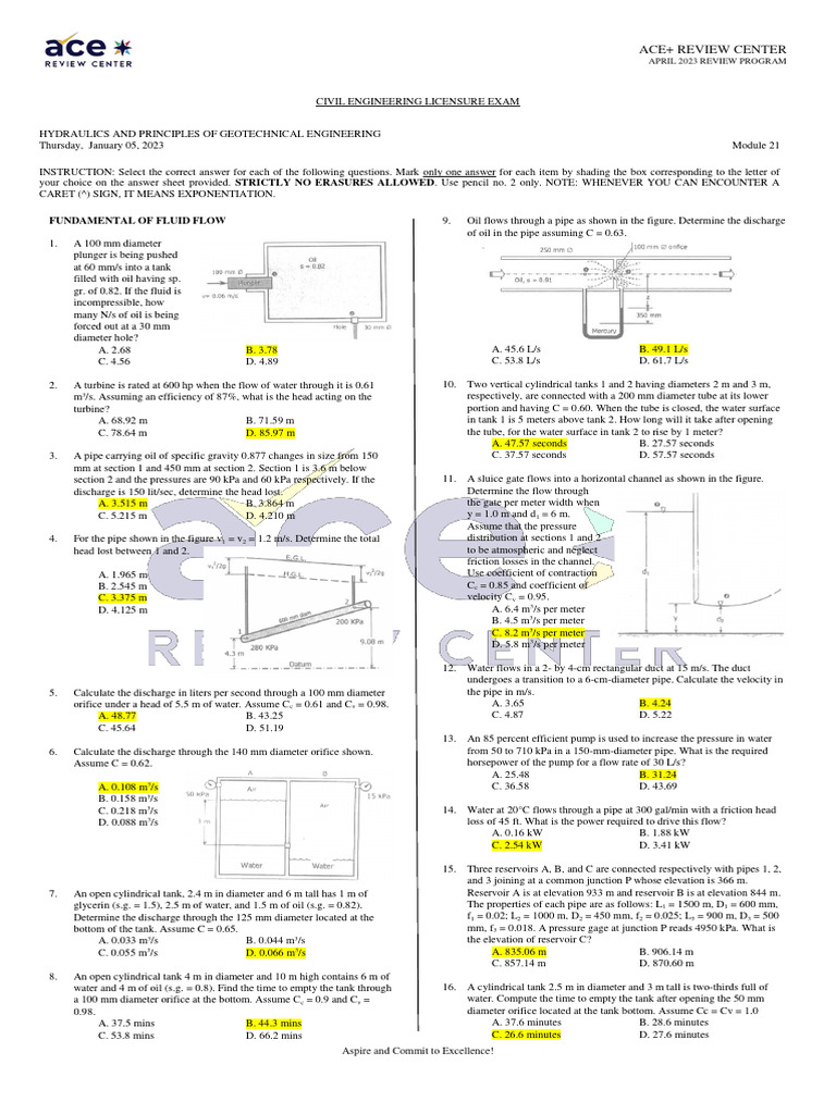 CE Module 21 - Fluid Flow in Pipes (Answer Key) | PDF | Fluid Dynamics ...