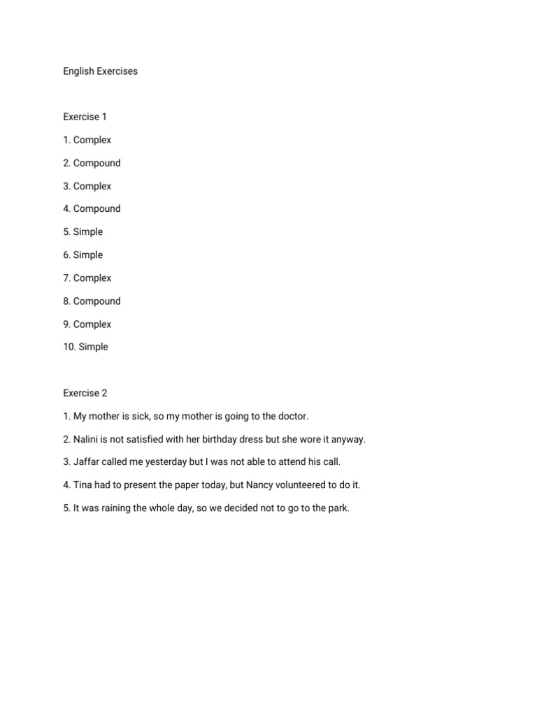 Types of Sentence Structure Exercise | PDF