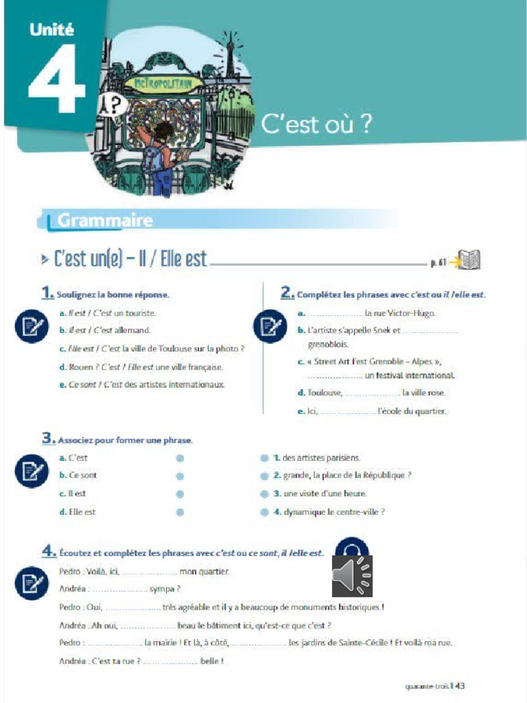 Edito A1-CahierDactivités-Unité 4 - C'est où | PDF
