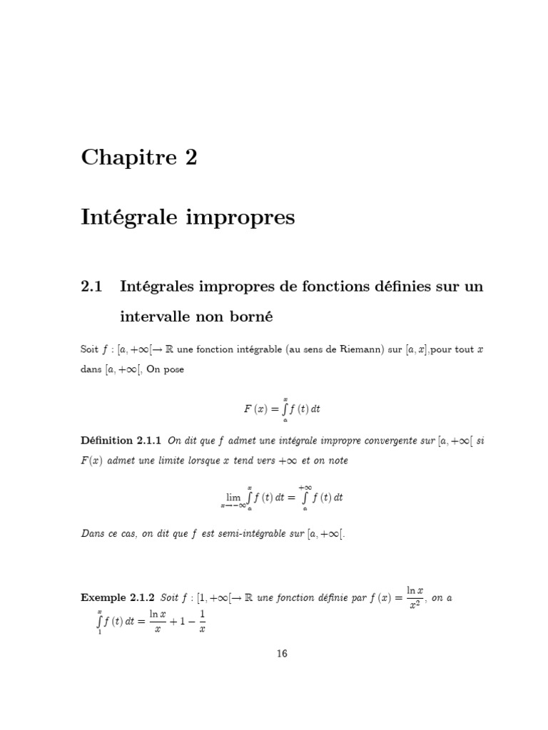 Intégrales Impropres : Convergence et Propriétés | PDF | Intégral ...