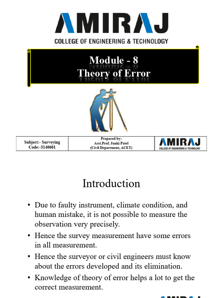 Surveying Module 8 Theory of Error | PDF | Errors And Residuals | Mean