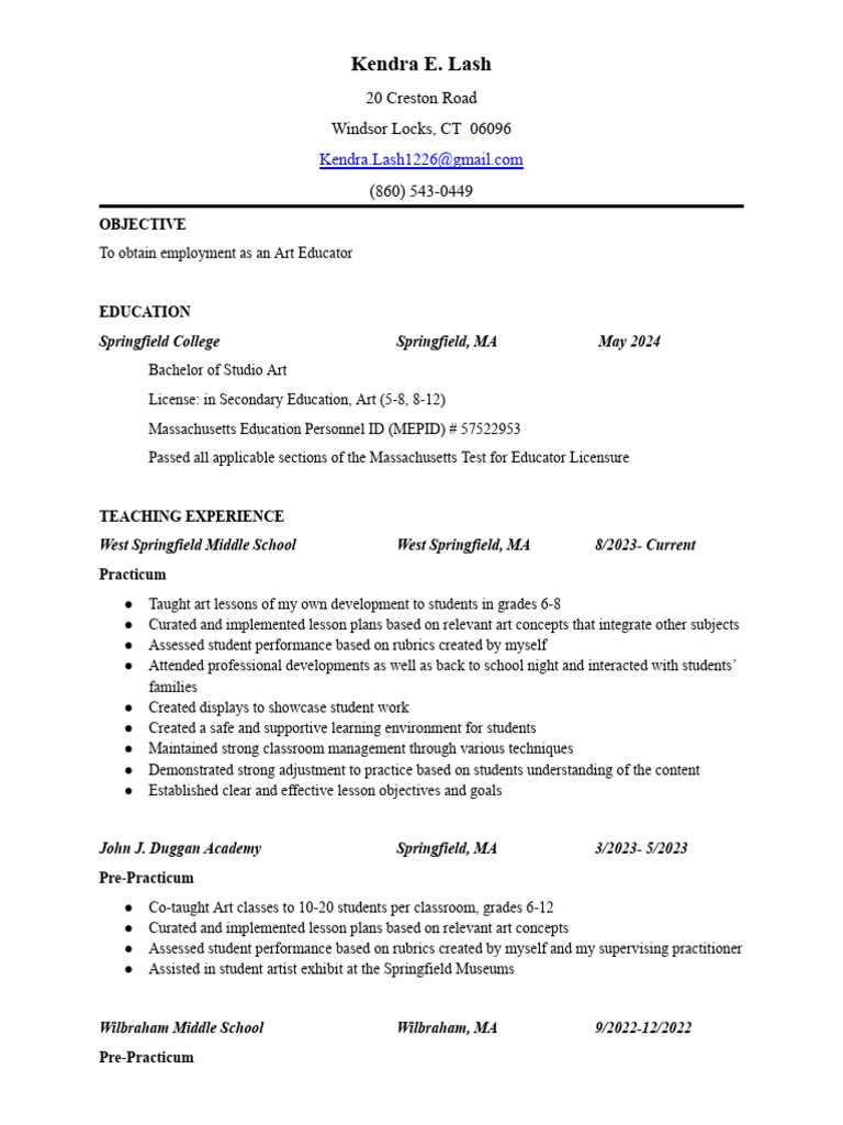 Kendra Lash Resume | PDF | Lesson Plan | Teachers