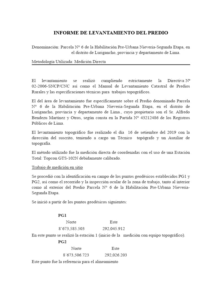 Informe de Levantamiento Del Predio 3 | PDF | Geodesia | Informática