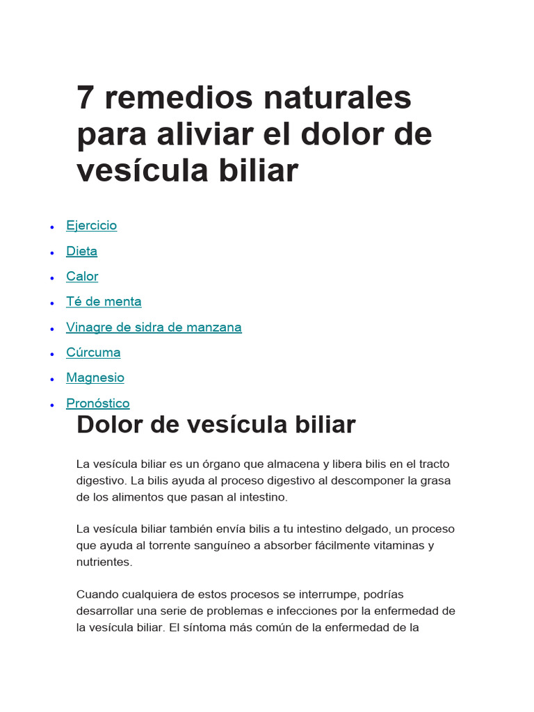 7 Remedios Naturales para Aliviar El Dolor de Vesícula Biliar | PDF ...