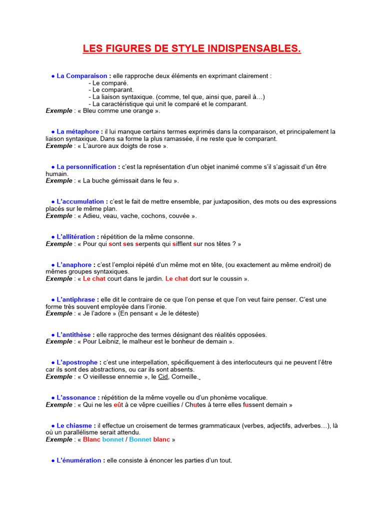 Les Figures de Style Indispensables | PDF | Linguistique | Mécanismes ...