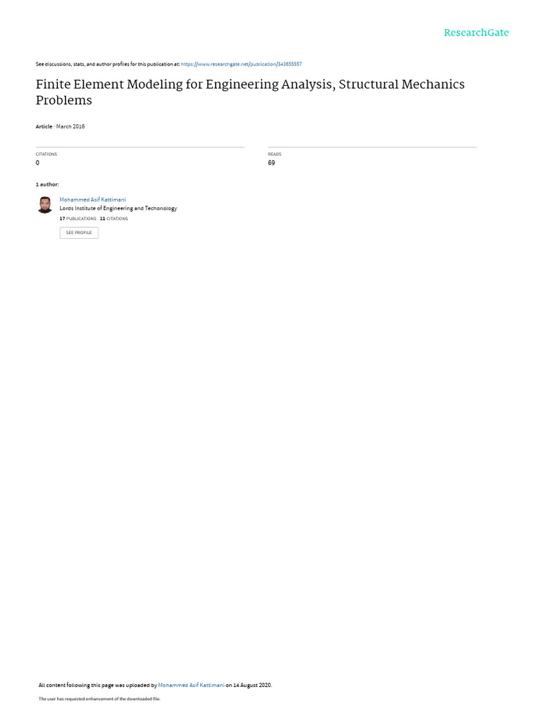 Finite Element Modelingfor Engineering Analysis Structural Mechanics Problems | PDF | Finite ...