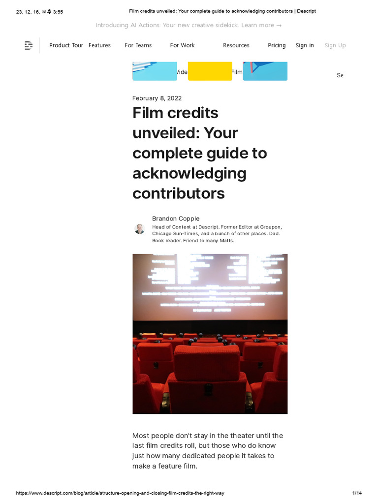 Film Credits Unveiled - Your Complete Guide To Acknowledging Contributors - Descript | PDF ...