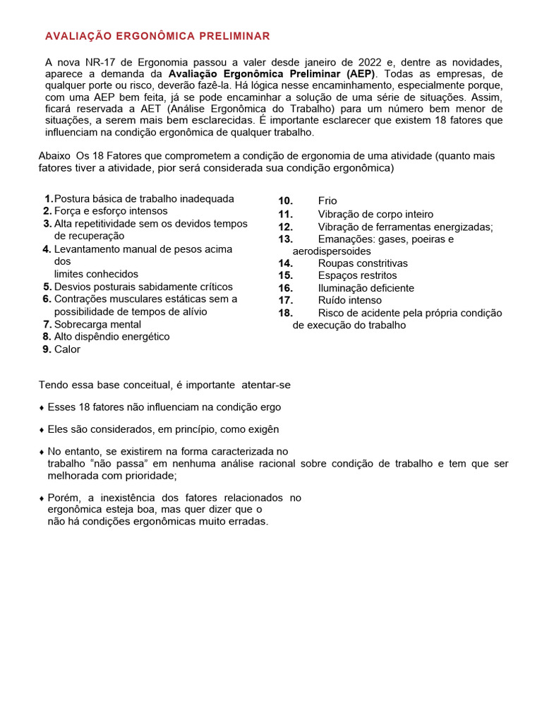 Checklist para AEP | PDF | Fatores humanos e Ergonomia