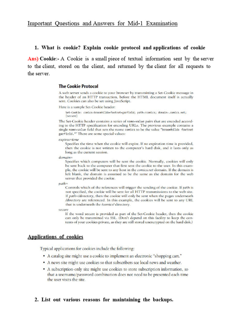 mid-I Questions and answers | PDF | Transport Layer Security | Backup