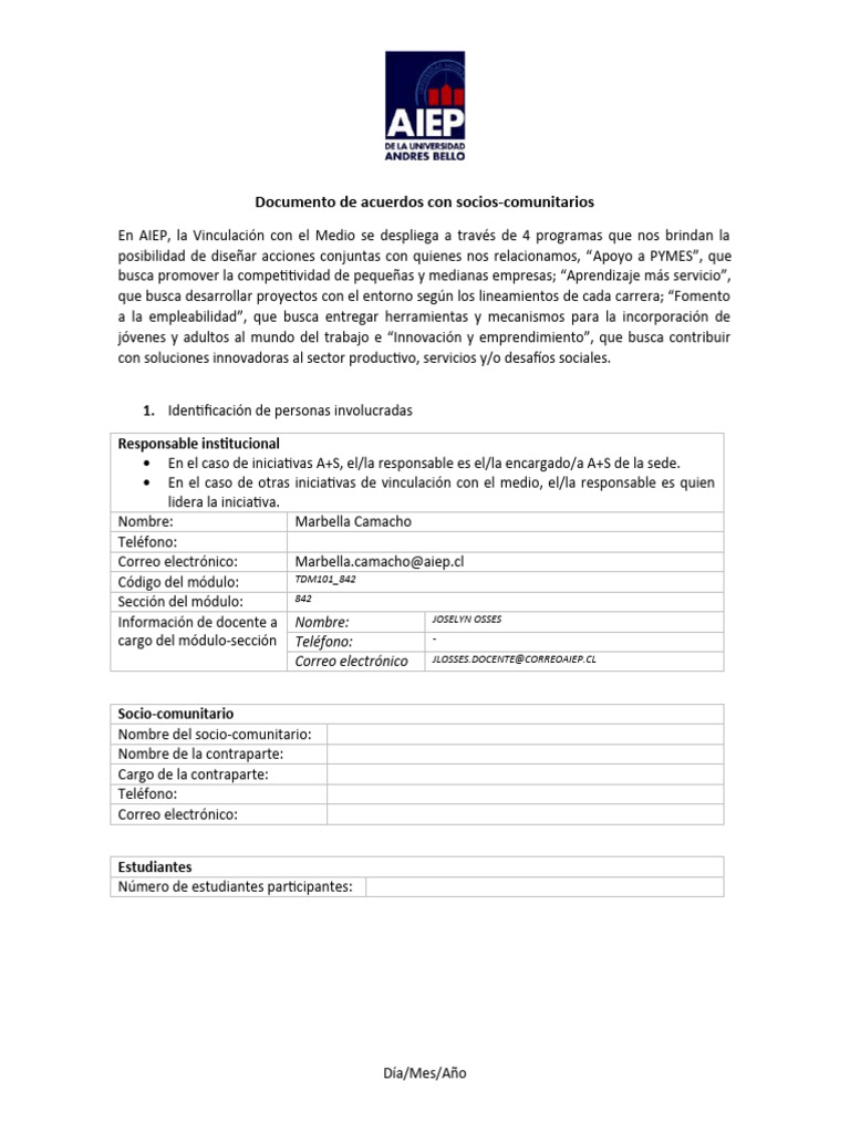 Carta de Acuerdos Con Socios-Comunitarios - TDM | PDF | Marketing ...