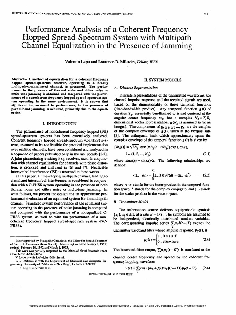 Performance Analysis of A Coherent Frequency Hopped Spread-Spectrum System With Multipath ...