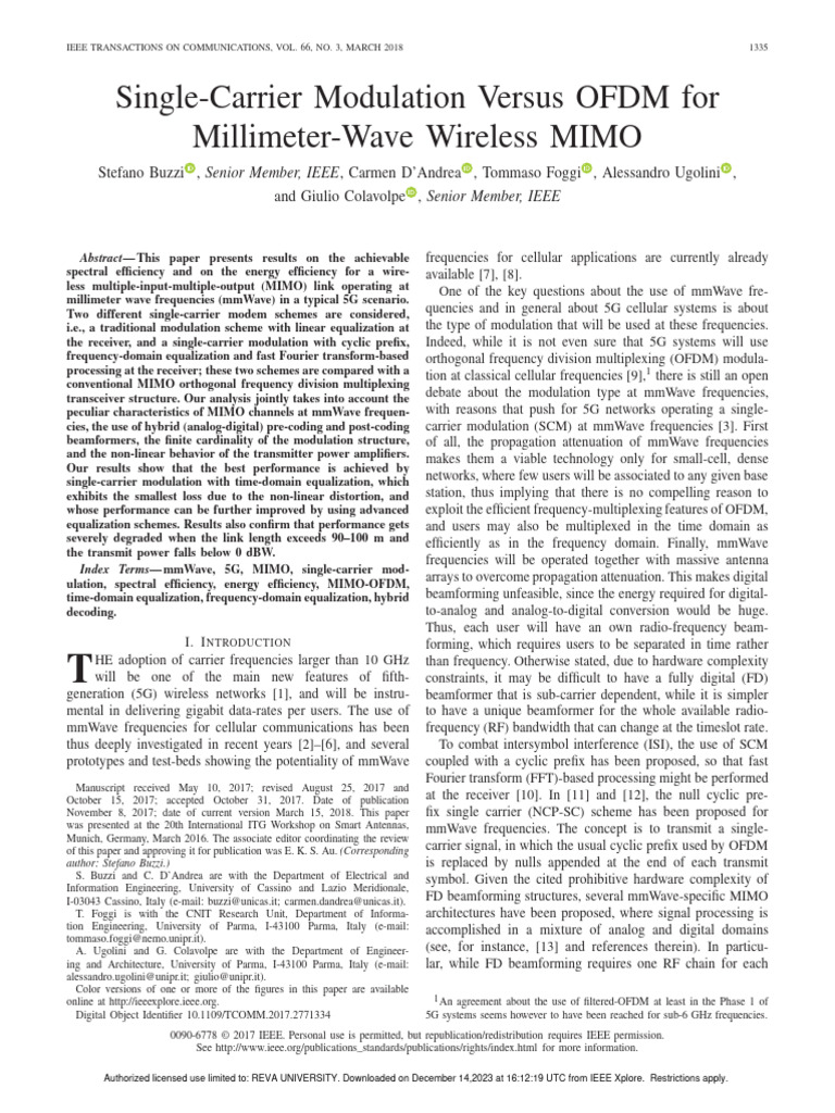 Single-Carrier Modulation Versus OFDM For Millimeter-Wave Wireless MIMO ...