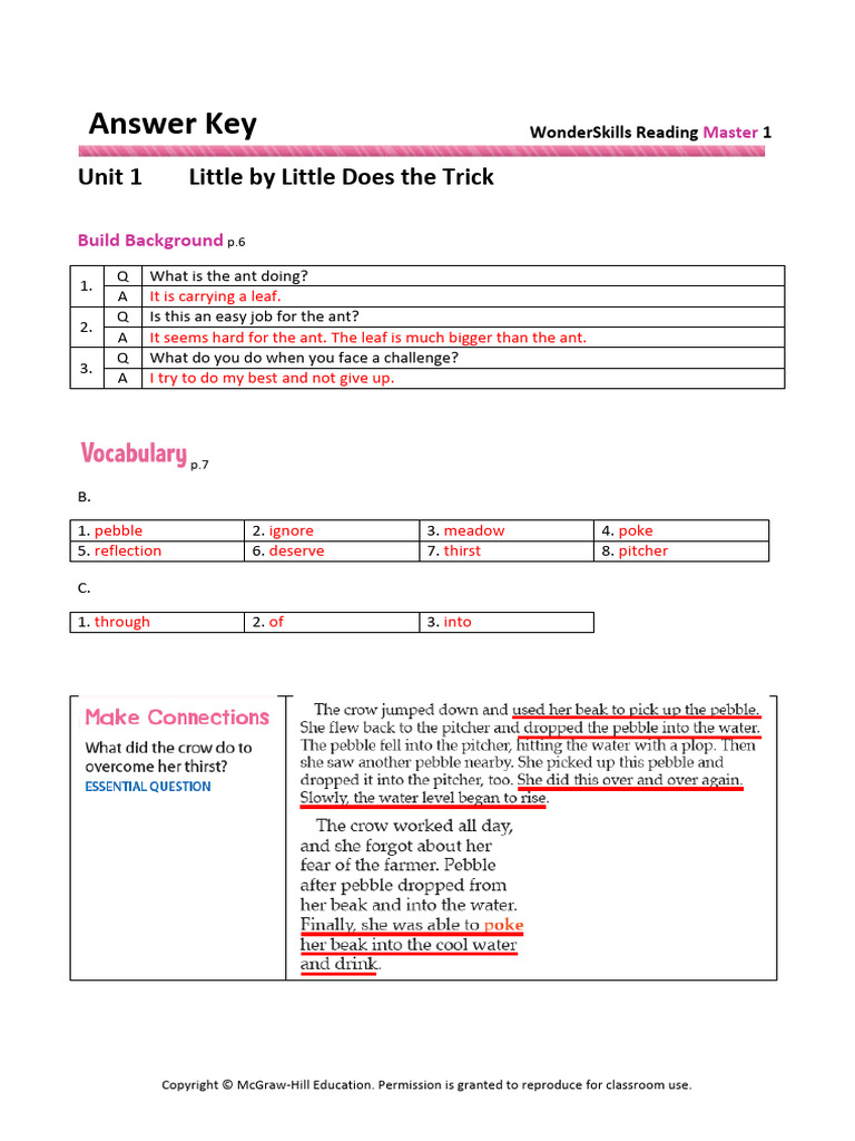 WonderSkills Answer Key Master 1 Unit 1 Sample | PDF