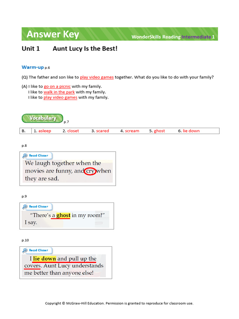 WonderSkills Answer Key Intermediate 1 Unit 1 Sample | PDF | Young Adult