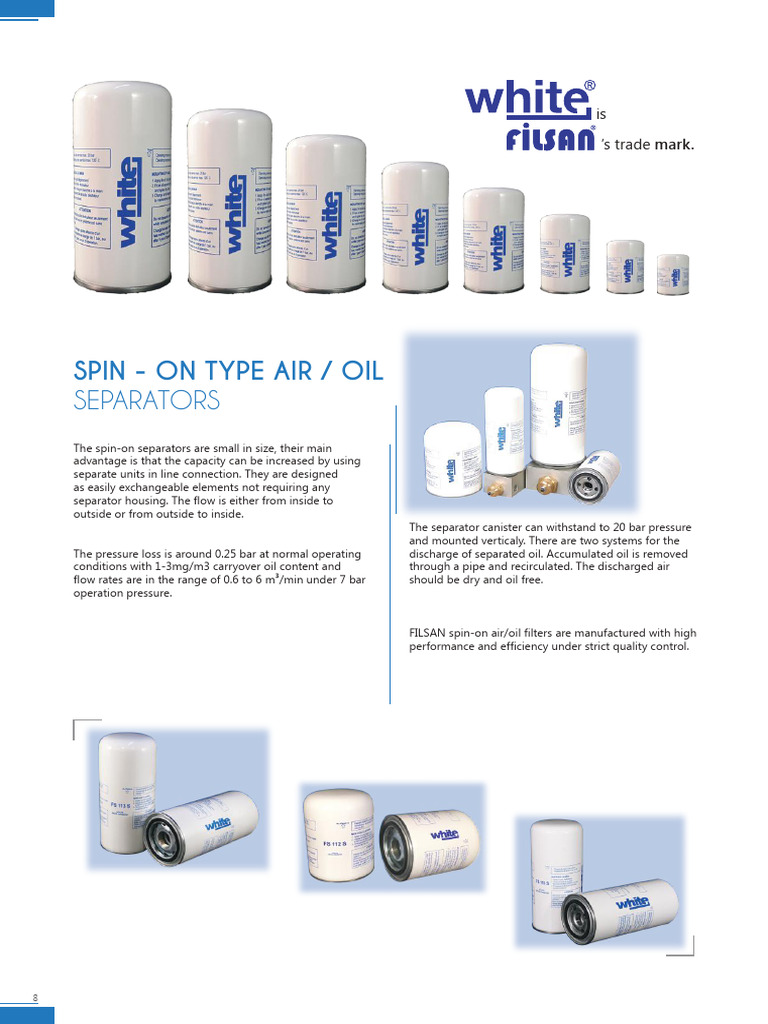 Filsan Spin On Type Air Oil Seperators | PDF