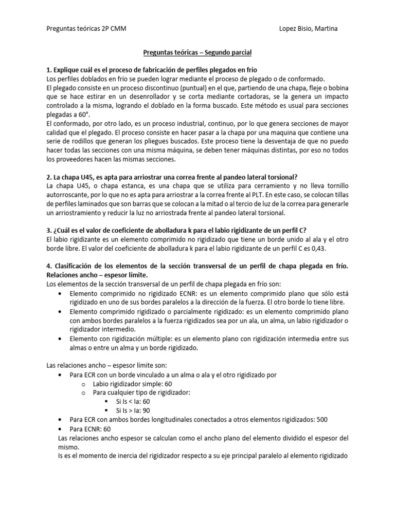 Preguntas Teóricas 2P - MLB | PDF | Viga (Estructura) | Pandeo