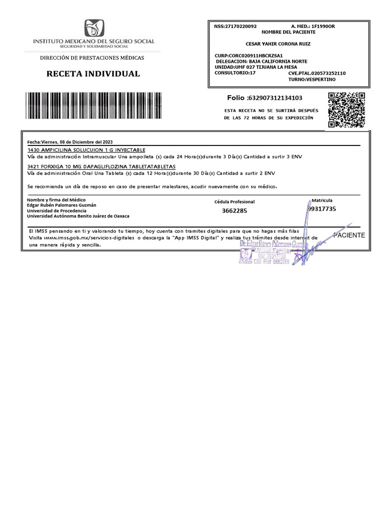 Receta Médica IMSS con Sello Editable | PDF